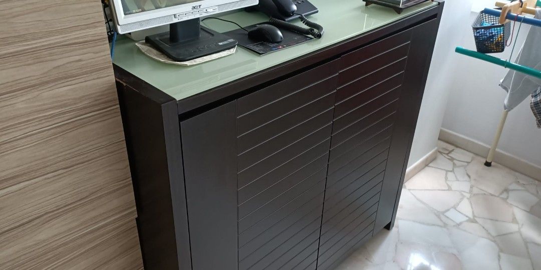 Preloved shoe cabinet with glass top, Furniture & Home Living ...