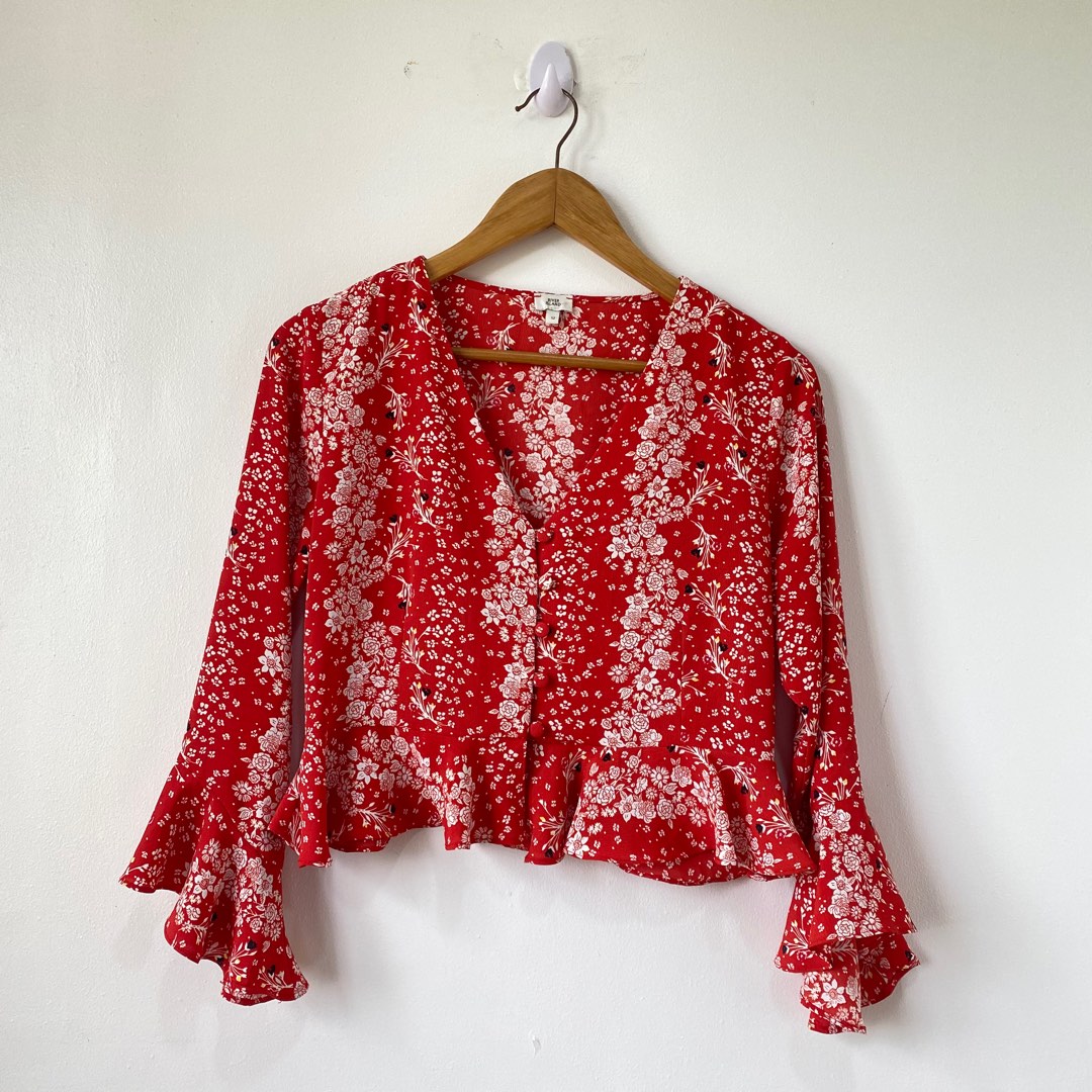 Red Floral, Women's Fashion, Tops, Blouses on Carousell