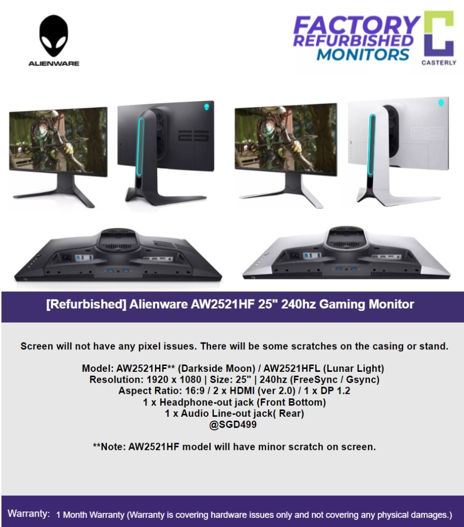[Refurbished] Alienware AW2521HF/AW2521HFL 25" 240hz Gaming Monitor ...