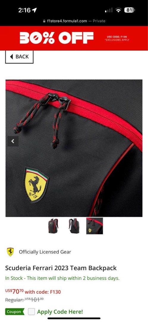 Scuderia Ferrari 2023 Team Backpack, Men's Fashion, Bags, Backpacks on ...