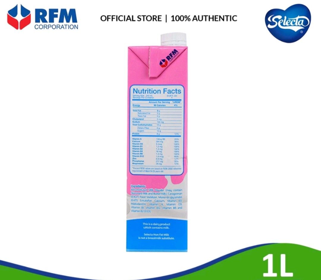 Selecta Non-Fat Milk 1L, Food & Drinks, Beverages on Carousell