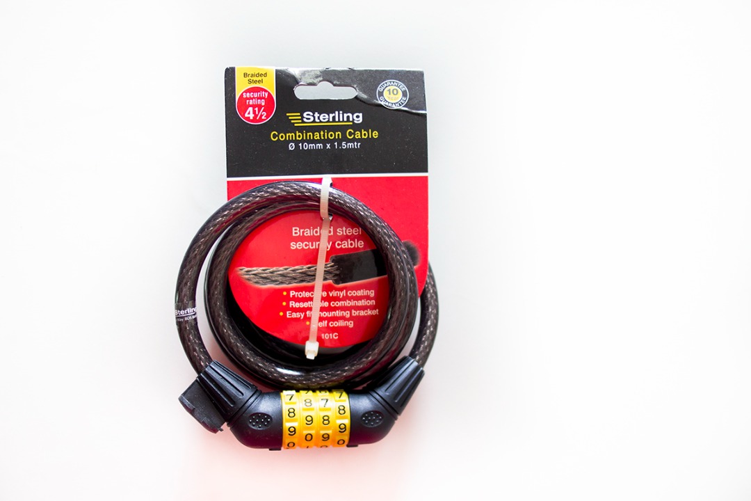 Sterling UK steel cable bicycle combination lock 1.5m seatpost mount ...