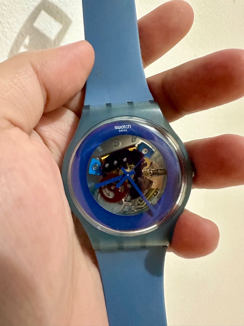 Swatch Watch - SUON102 - BLUE GREY LACQUERED, Luxury, Watches on Carousell