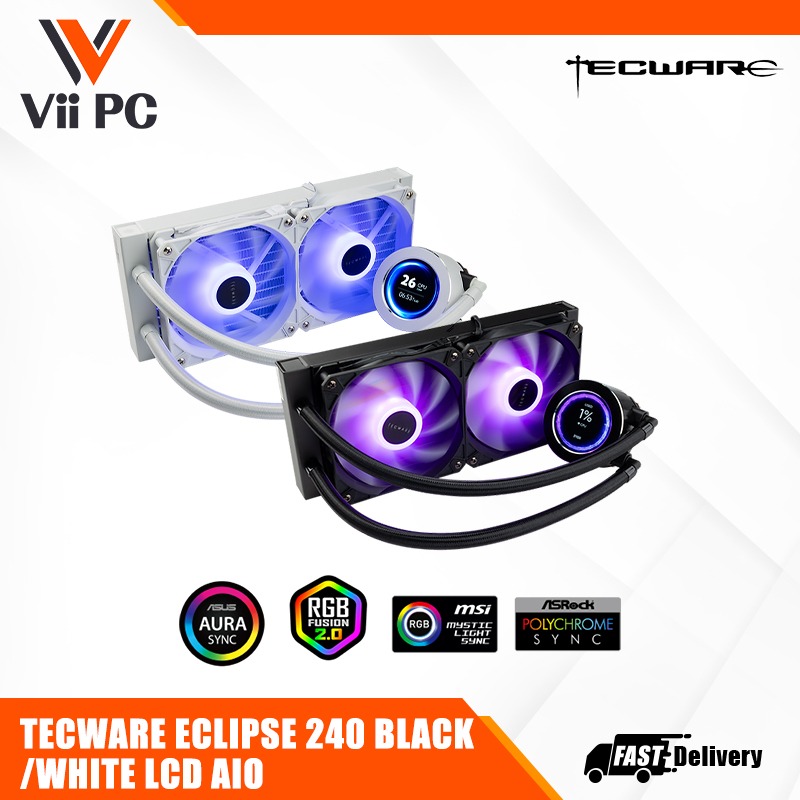 TECWARE ECLIPSE 240 LCD AIO Liquid CPU Cooler Black/White, Computers & Tech, Parts & Accessories ...