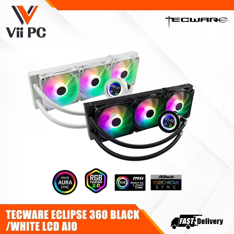 TECWARE ECLIPSE 360 LCD AIO Liquid CPU Cooler Black/White, Computers ...