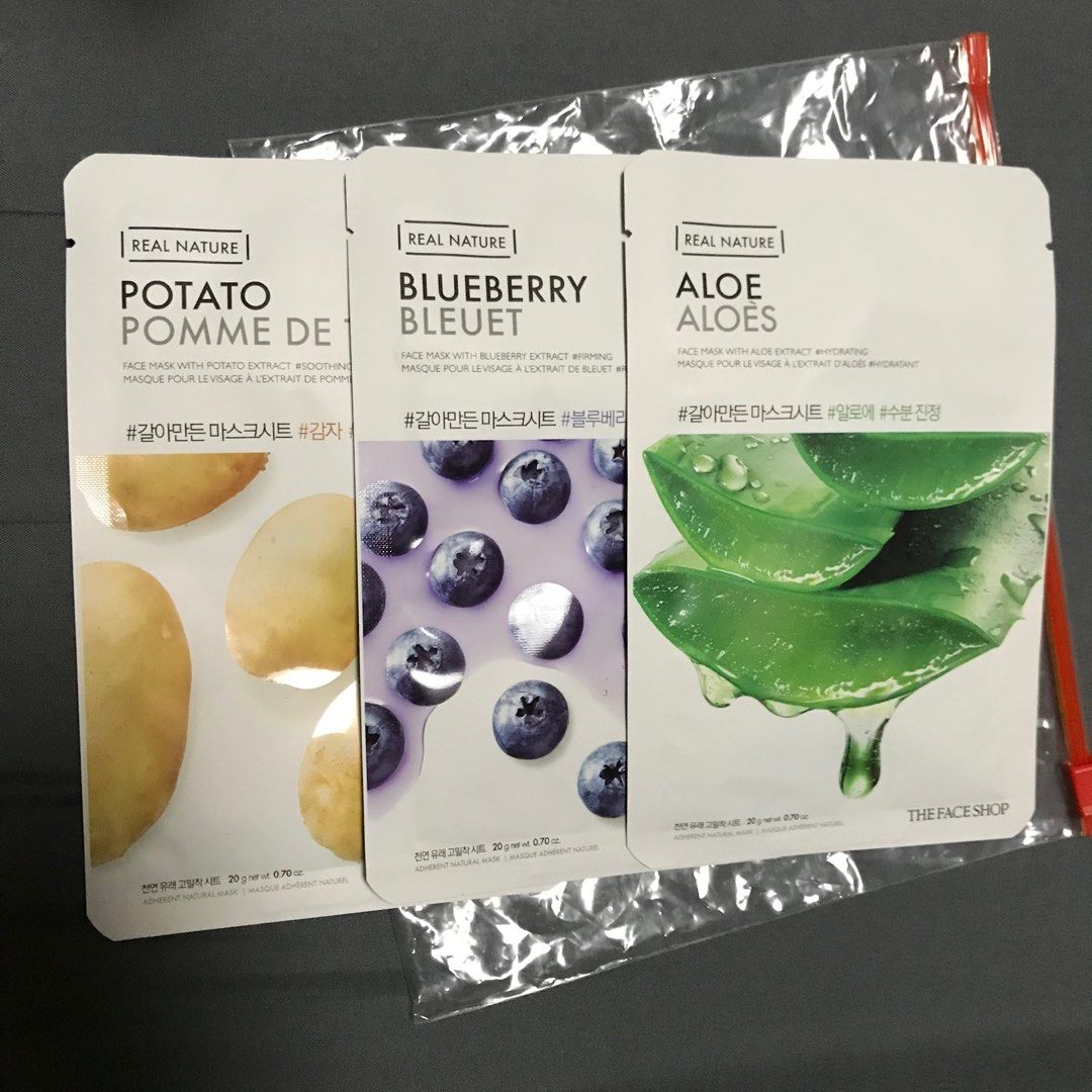 The Face Shop facial masks: Aloe vera, potato, blueberry, Beauty ...