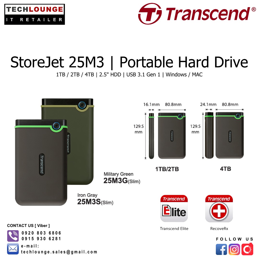 TRANSCEND STOREJET 25M3 | Portable Hard Drive - 1TB / 2TB / 4TB | 2.5 ...