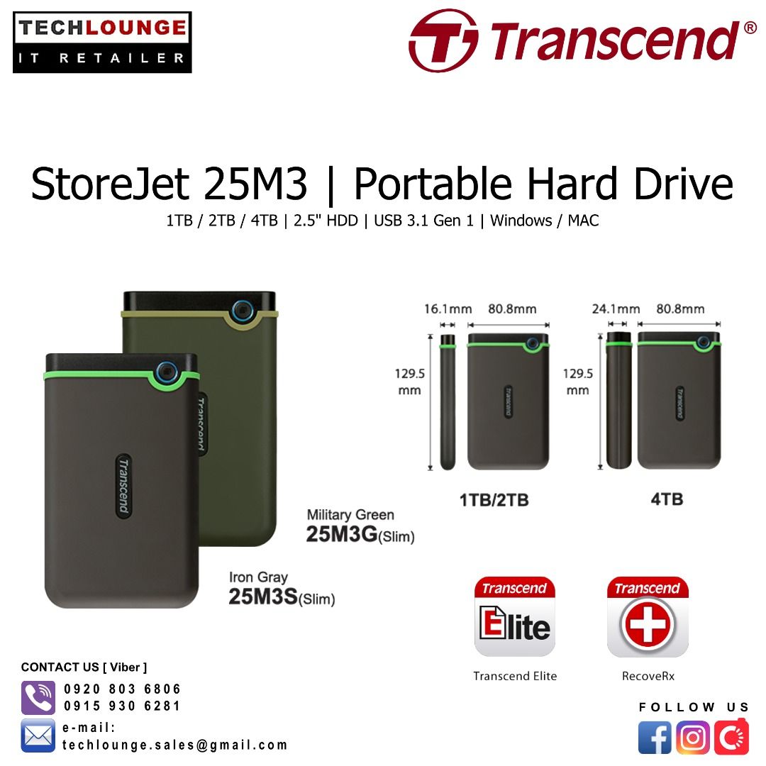 TRANSCEND STOREJET 25M3 | Portable Hard Drive - 1TB / 2TB / 4TB | 2.5 ...