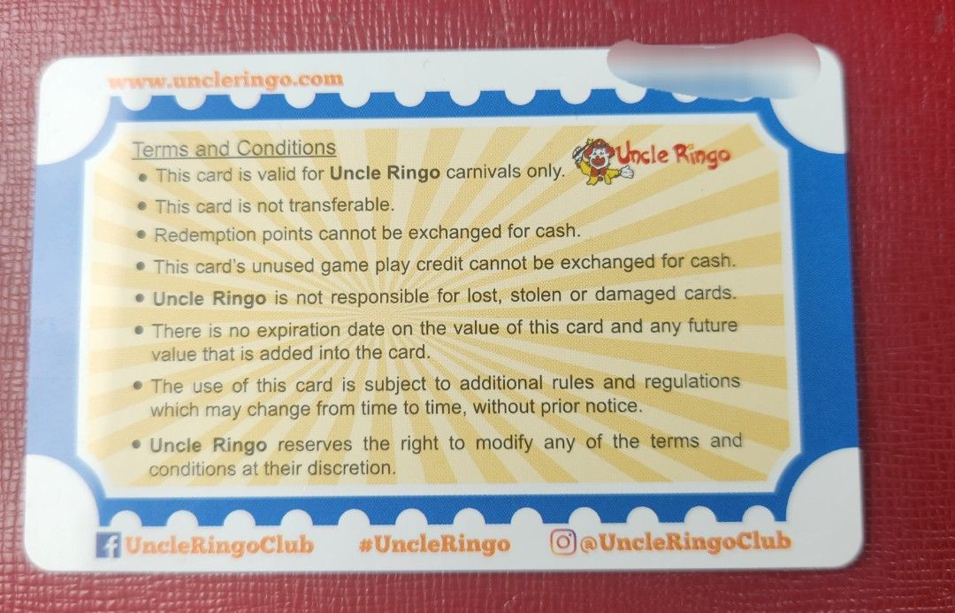 Uncle Bingo rides card, Tickets & Vouchers, Store Credits on Carousell