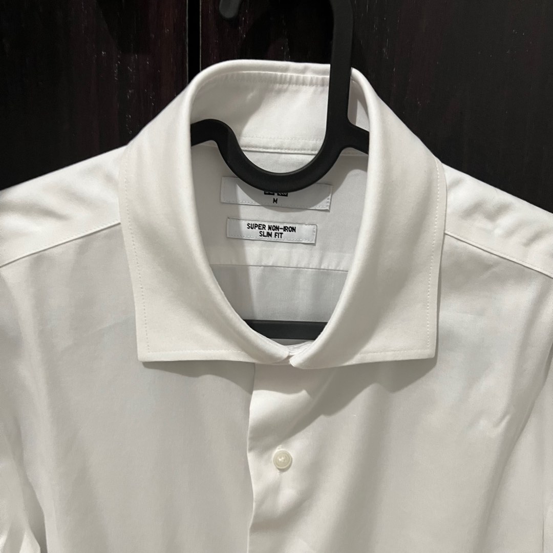 Uniqlo Medium super non-iron slim fit white shirt formal, Men's Fashion ...
