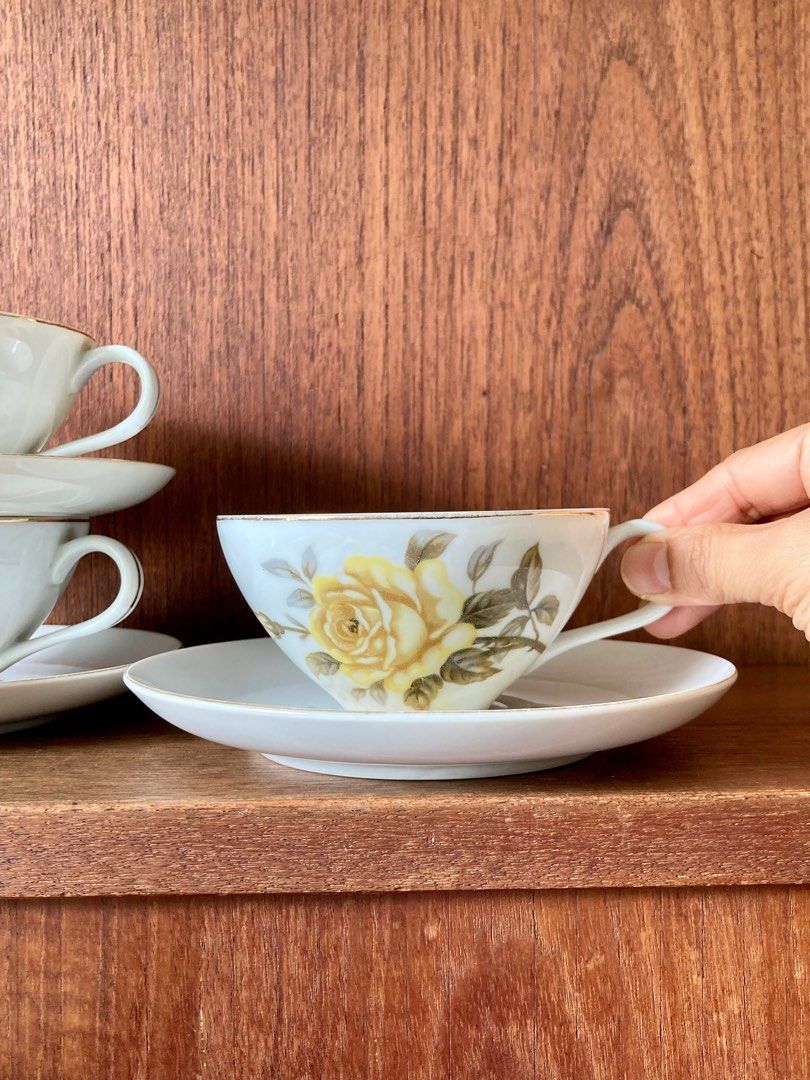 VINTAGE Japanese Yellow Rose China Tea Cup/Saucer Sets (Made in Japan ...