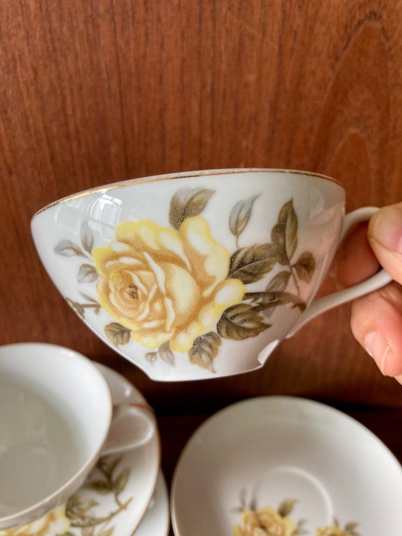 VINTAGE Japanese Yellow Rose China Tea Cup/Saucer Sets (Made in Japan ...