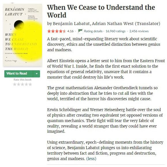 When We Cease to Understand the World by Benjamín Labatut, Hobbies ...