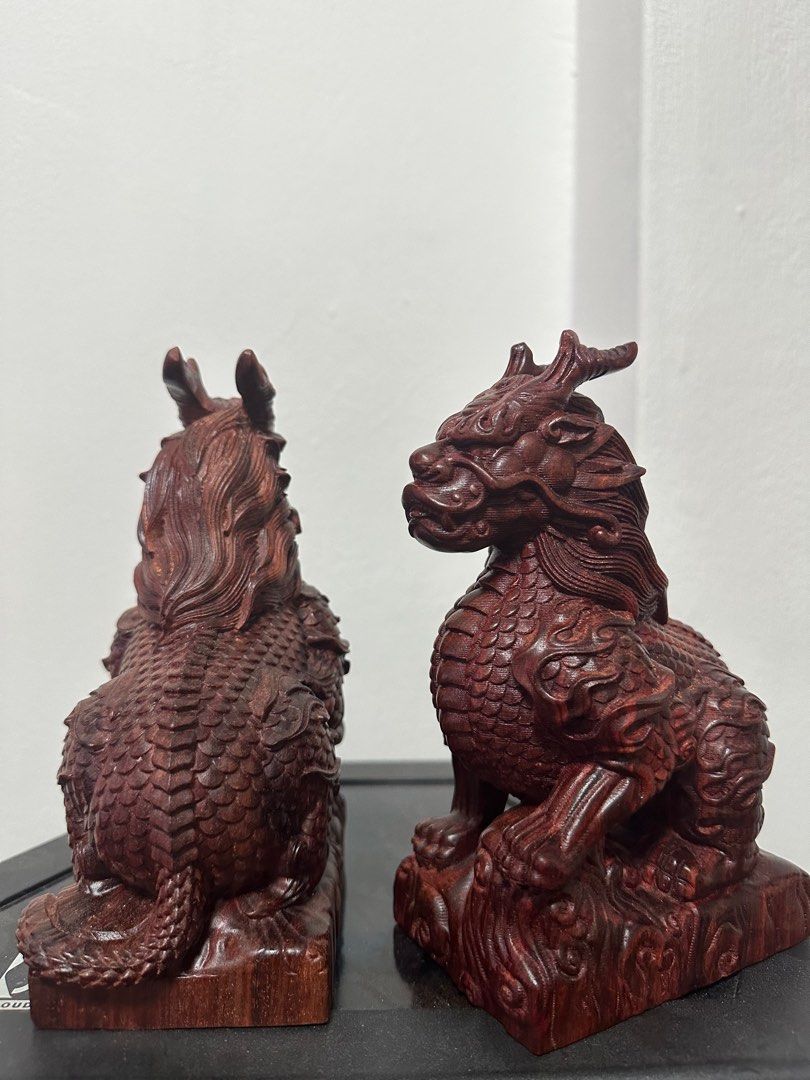 Wood carving Qilin, Hobbies & Toys, Memorabilia & Collectibles, Vintage ...