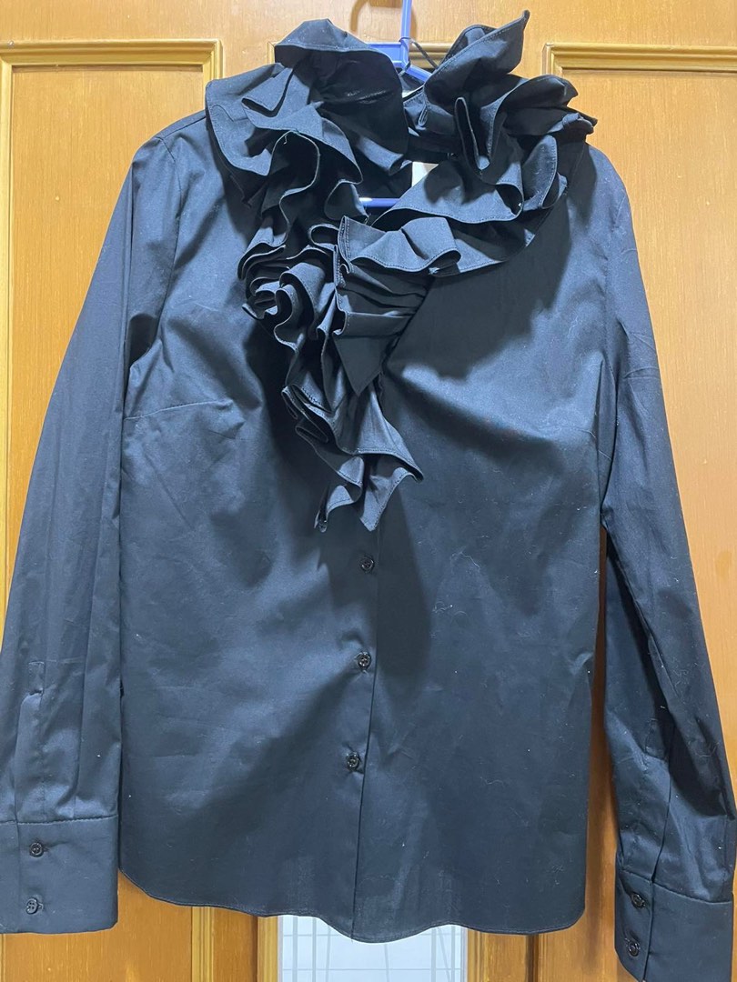 Zara Black Polo with Ruffled Neck, Women's Fashion, Tops, Blouses on ...