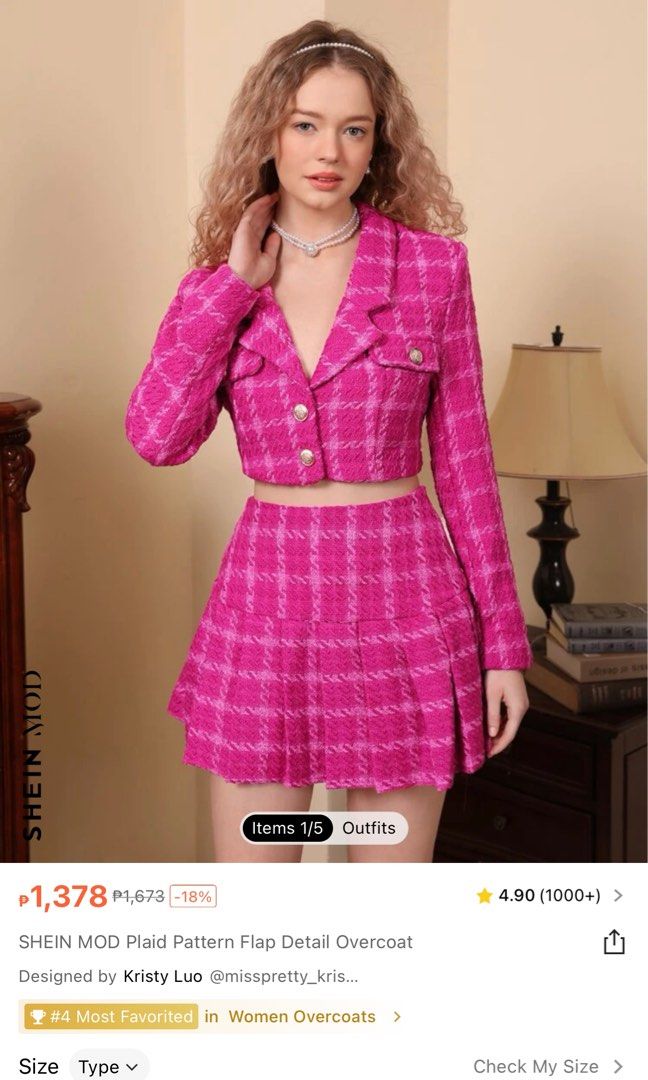 Barbie core /SHEIN MOD Plaid Pattern Flap Detail Overcoat, Women's ...