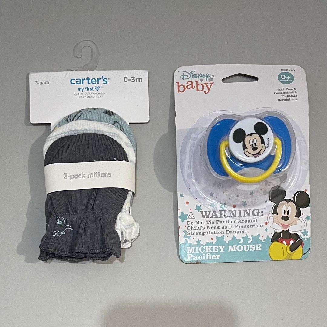 Carters 3-pack mittens (dino) FREE Disney pacifier, Babies & Kids ...