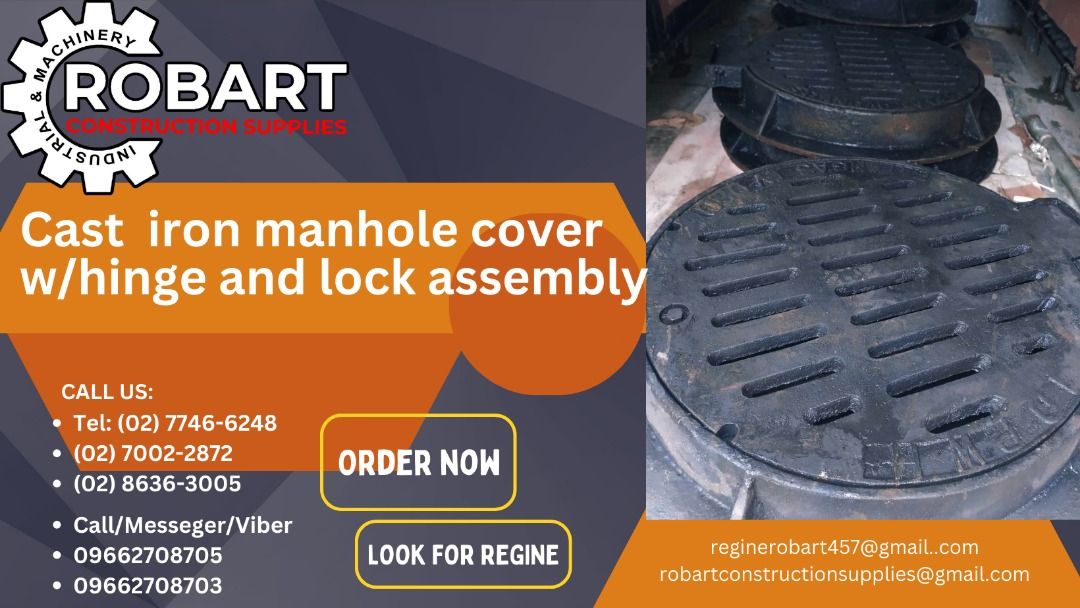 Cast iron manhole cover w/hinge and lock assembly, Commercial ...