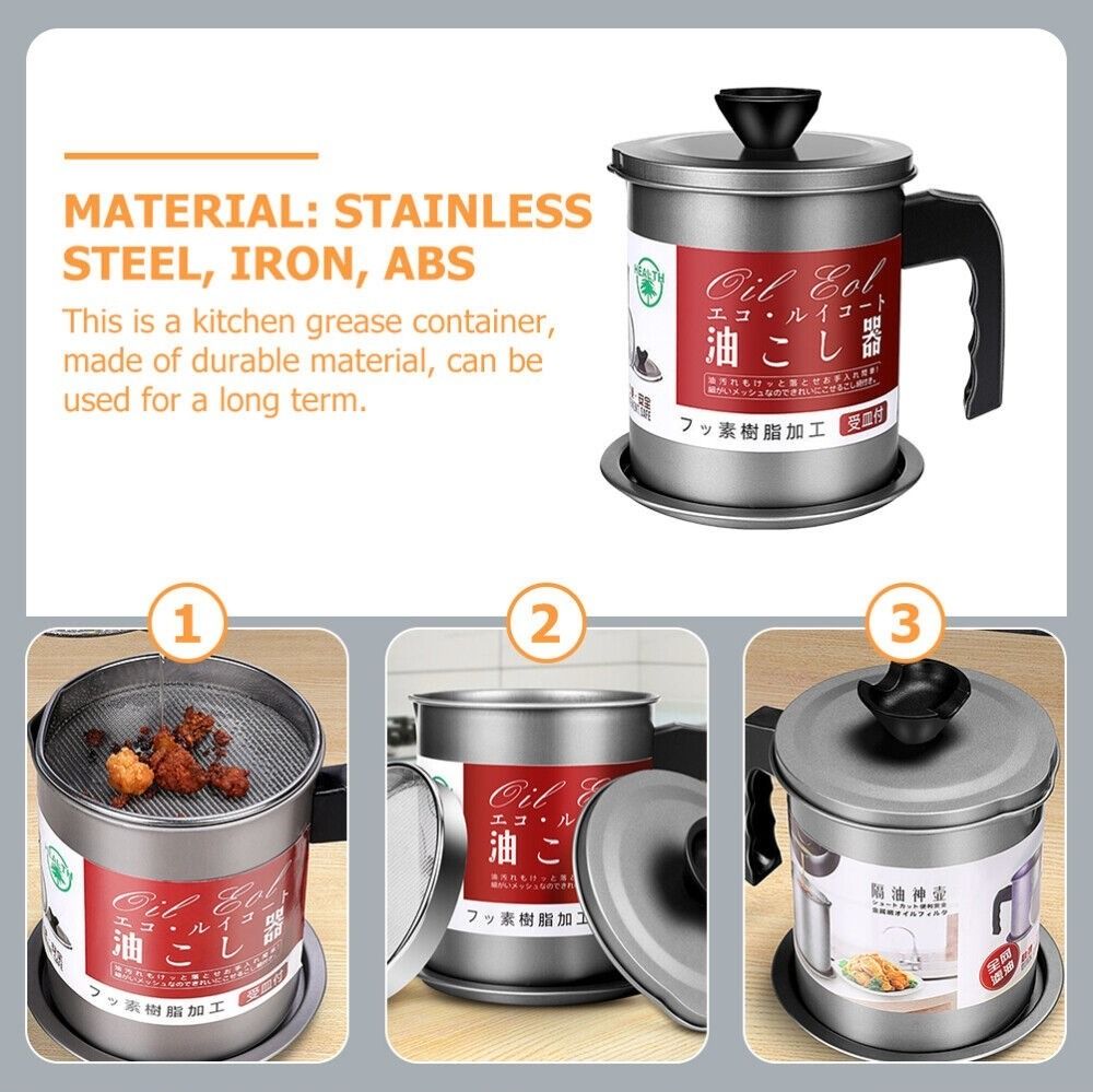 Cooking Oil Filter Storage Can 1.4L Grease Storage Pot Bacon Grease ...