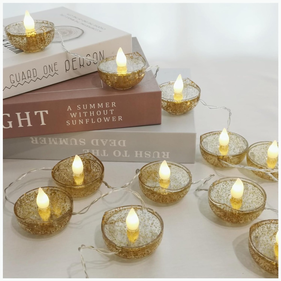 Deepavali Diyas String Lights Decorations, 20 LED with 2 Lighting Modes ...