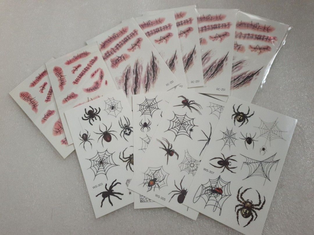 Halloween Tattoos Scars Stitches Wound Make Up Spider Spider Web ...