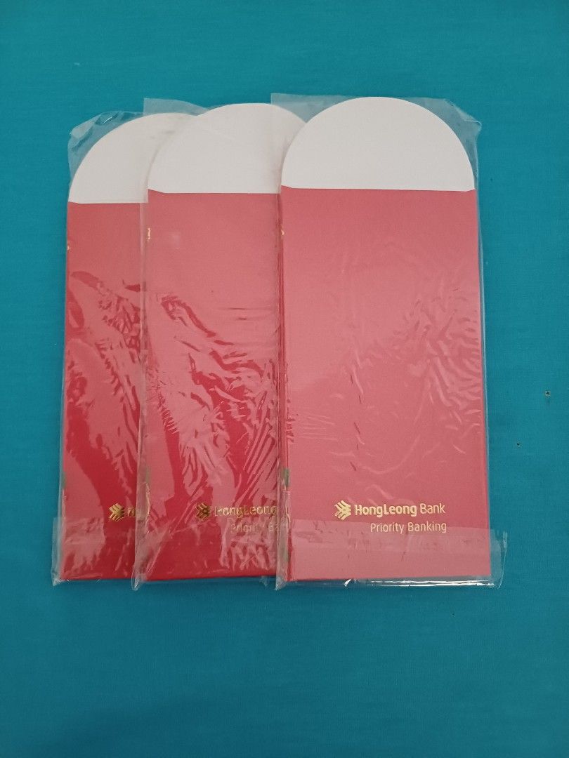3 Packets Hong Leong Bank (Priority Banking) red angpow packet, Hobbies ...