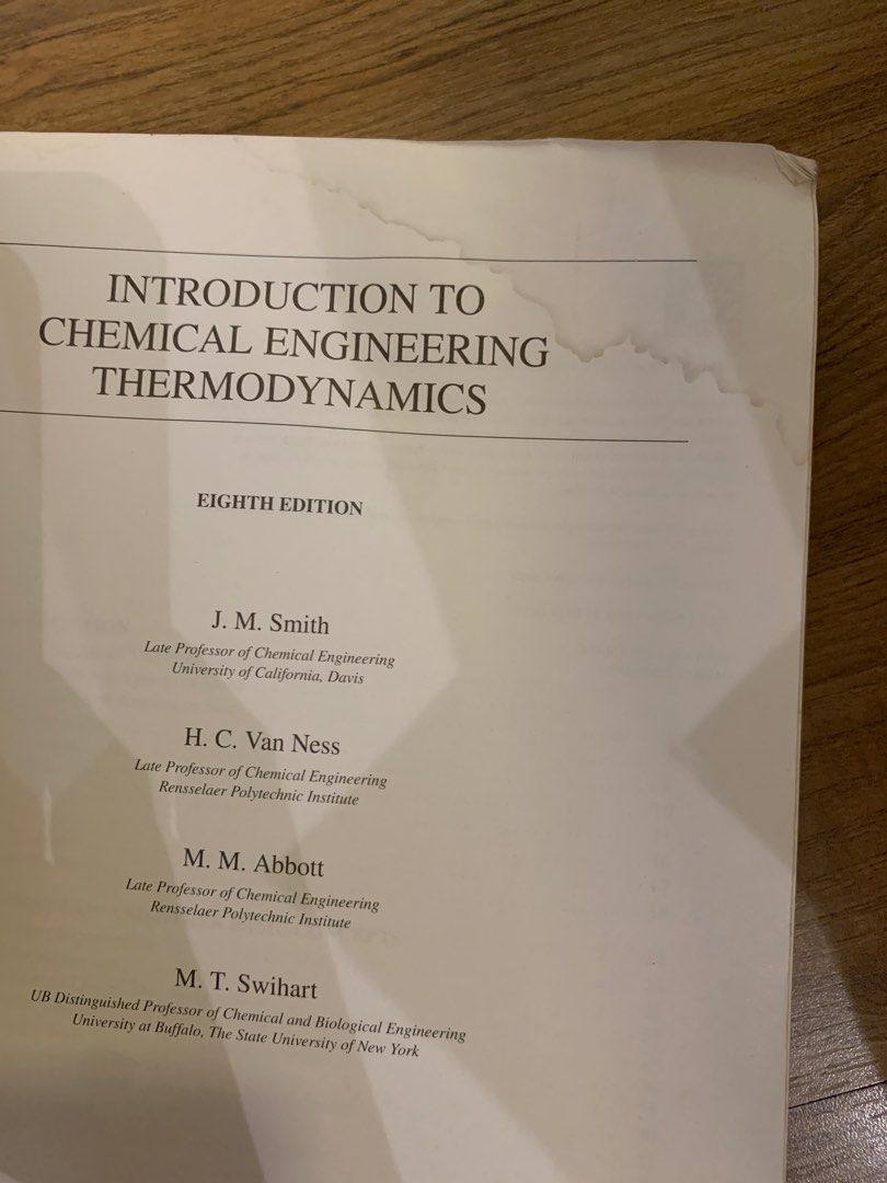 Introduction to Chemical Engineering Thermodynamics textbook McGraw ...