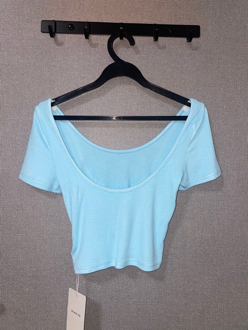 light blue low back crop top (with reference pics!), Women's Fashion ...