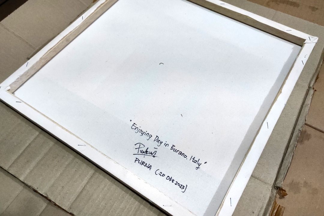 Lukisan Kanvas Acrylic 100% Asli 40x40-Enjoying Day in Burano Italy, Desain & Kerajinan Tangan ...