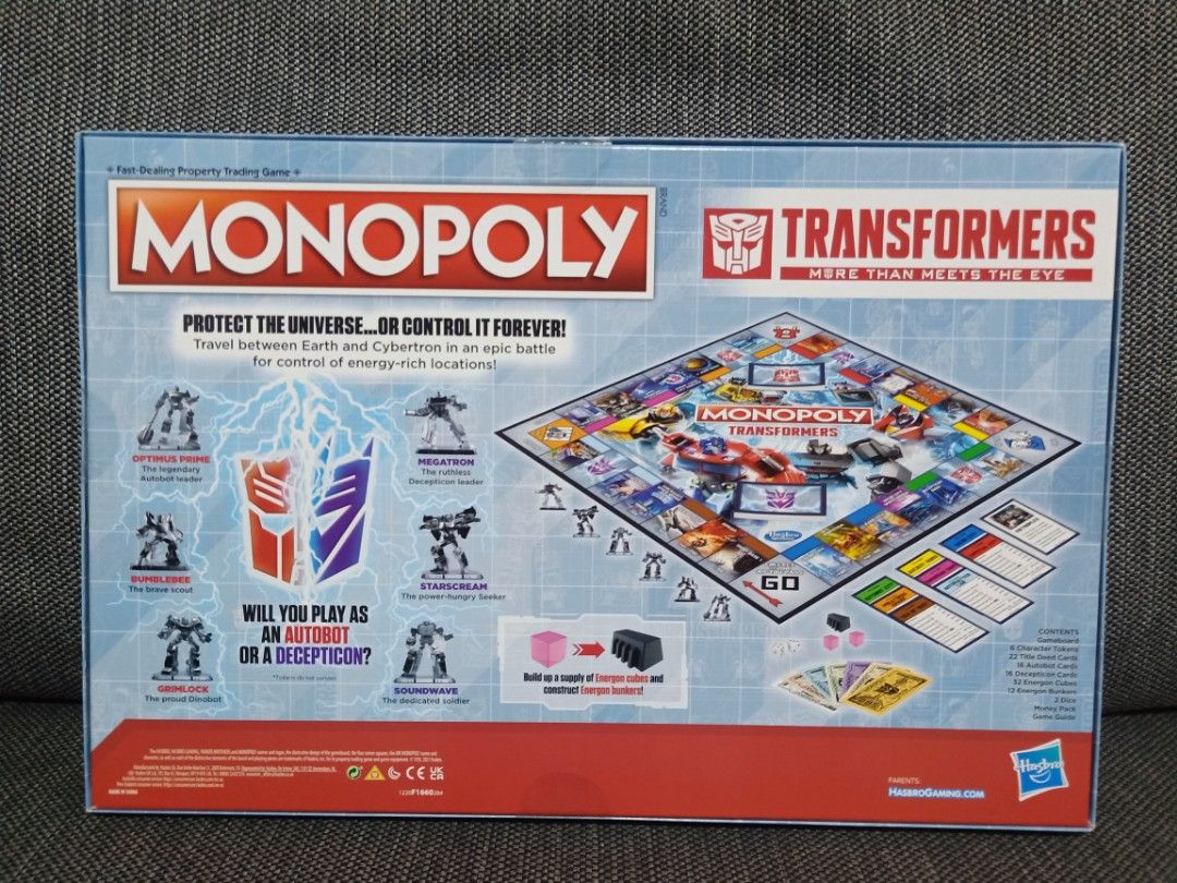 MONOPOLY Transformers Edition Board Game for 2-6 Players Kids Ages 8 ...