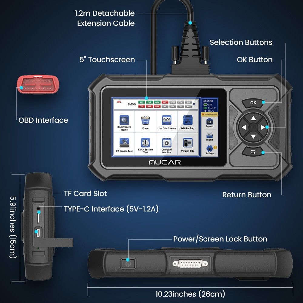 MUCAR CDE900 PRO OBD2 Scanner Diagnostic Scan Tool, Full OBDII Car Code ...