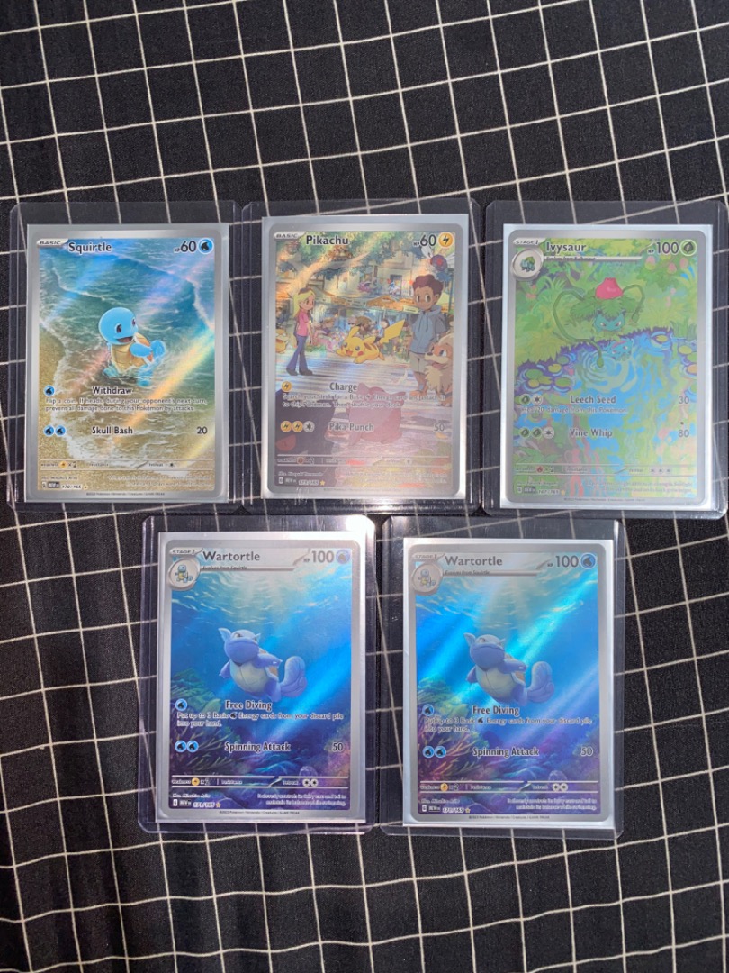 Pokemon 151 Illustration Rare - Pikachu, Squirtle, Wartotle & Ivysaur, Hobbies & Toys, Toys ...