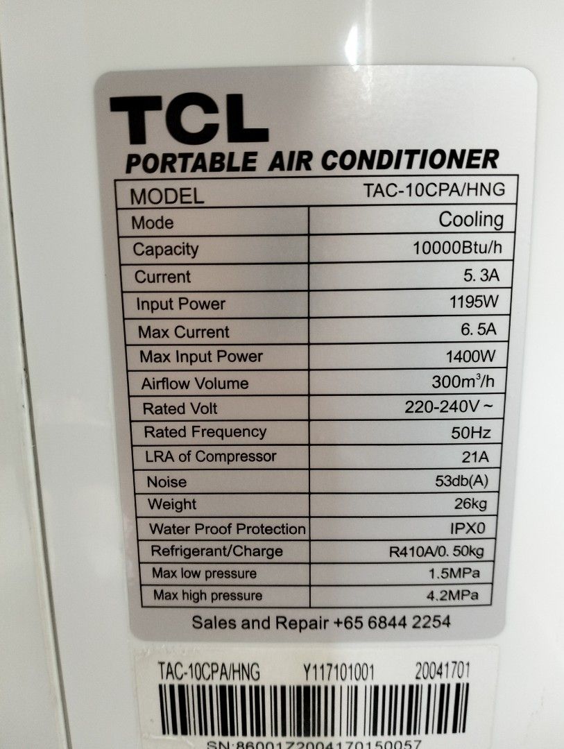 Portable Aircon TCL 10CPA - 10,000 BTU, TV & Home Appliances, Air ...