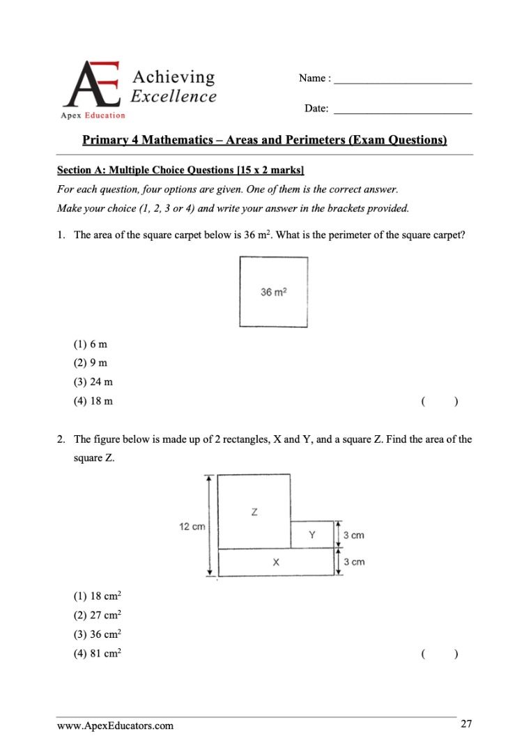 Primary 4 Mathematics Topical Worksheets and Tests (pdf), Hobbies ...