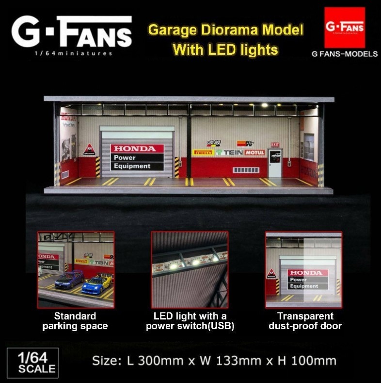 G-Fans 1:64 Garage Diorama Model with LED Lights (Honda/Euro Brands ...