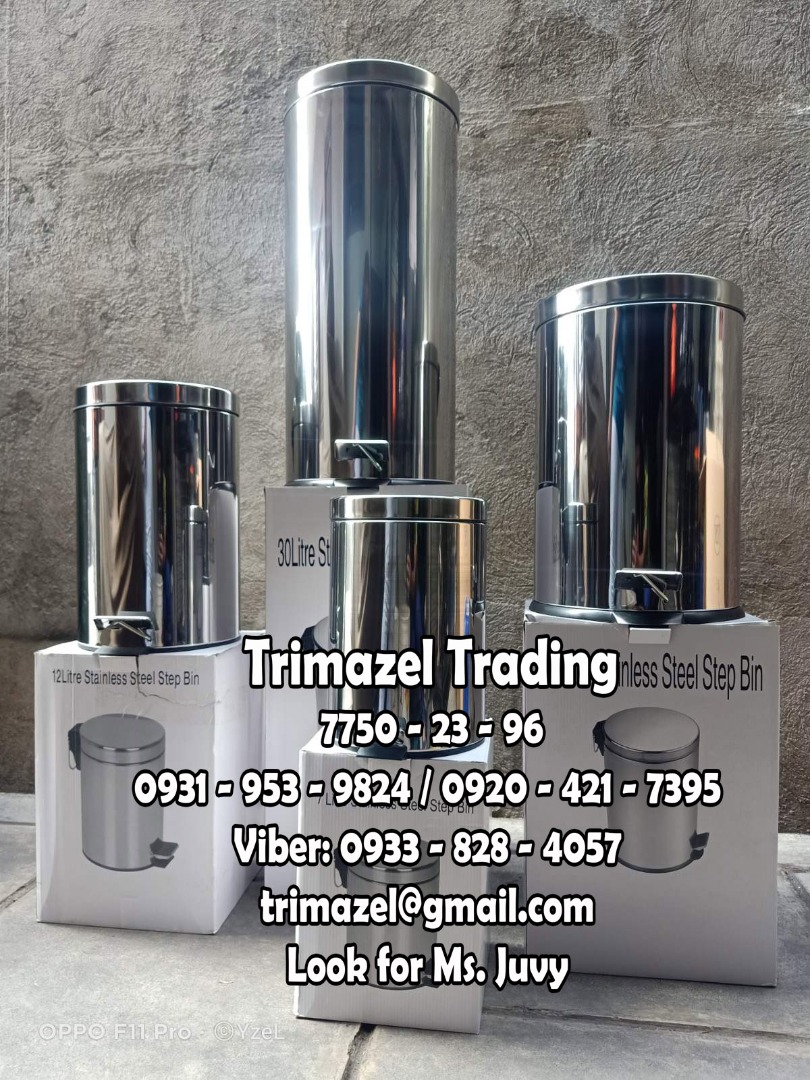 ROUND STAINLESS TRASH BIN, Furniture & Home Living, Cleaning & Homecare ...