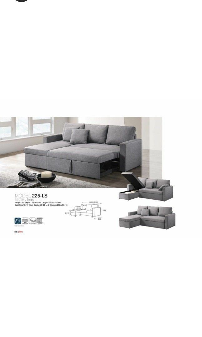 L shape sofa bed with lift up storage 3in1(moving out), Furniture ...