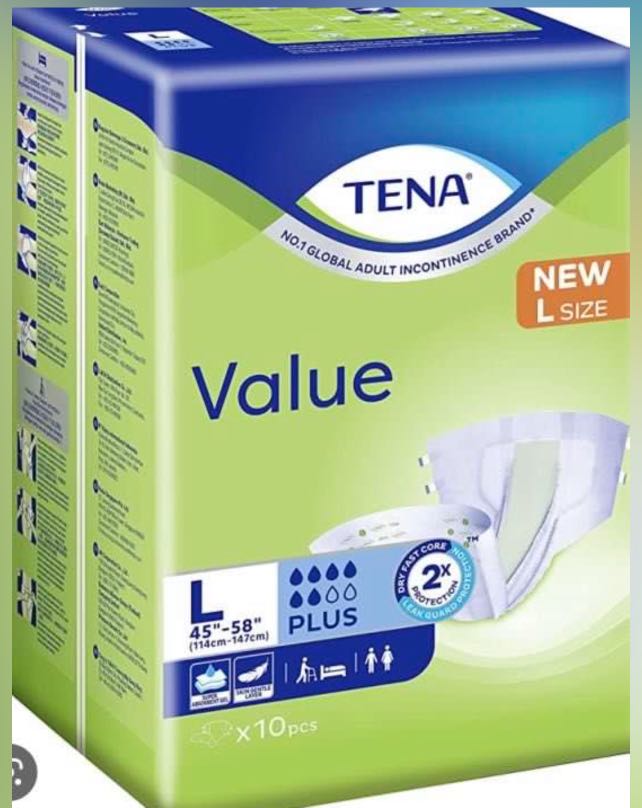 Tena Value L Adult Diaper, Health & Nutrition, Medical Supplies & Tools on Carousell