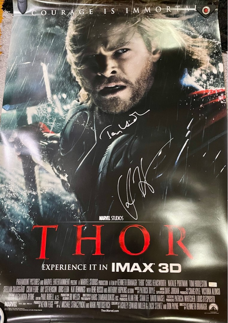 Thor 27x40 Movie Poster signed by Chris Hemsworth & Tom Hiddleston ...