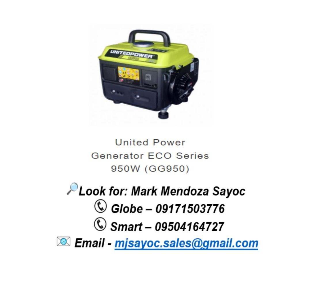 United Power Generator ECO Series 950W (GG950), Commercial & Industrial ...
