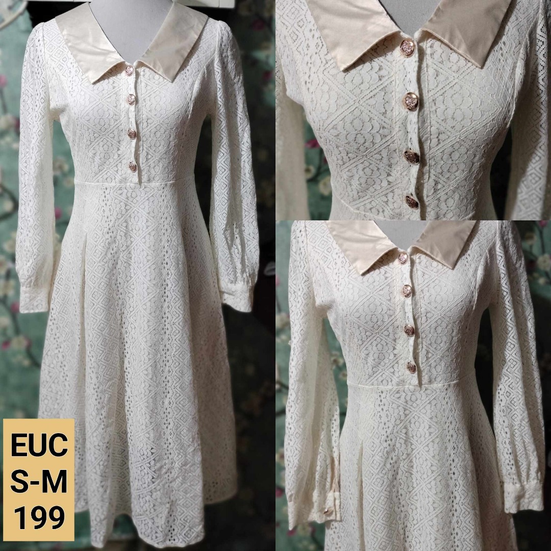 Vintage Lace Top Front Button Midi Dress, Women's Fashion, Dresses ...