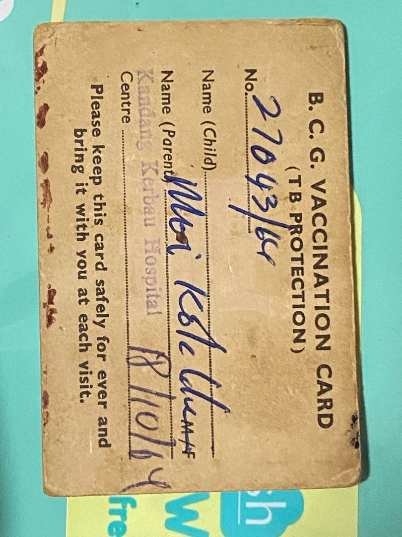 1960s BCG Vaccination TB Protection Card, Hobbies & Toys, Memorabilia ...