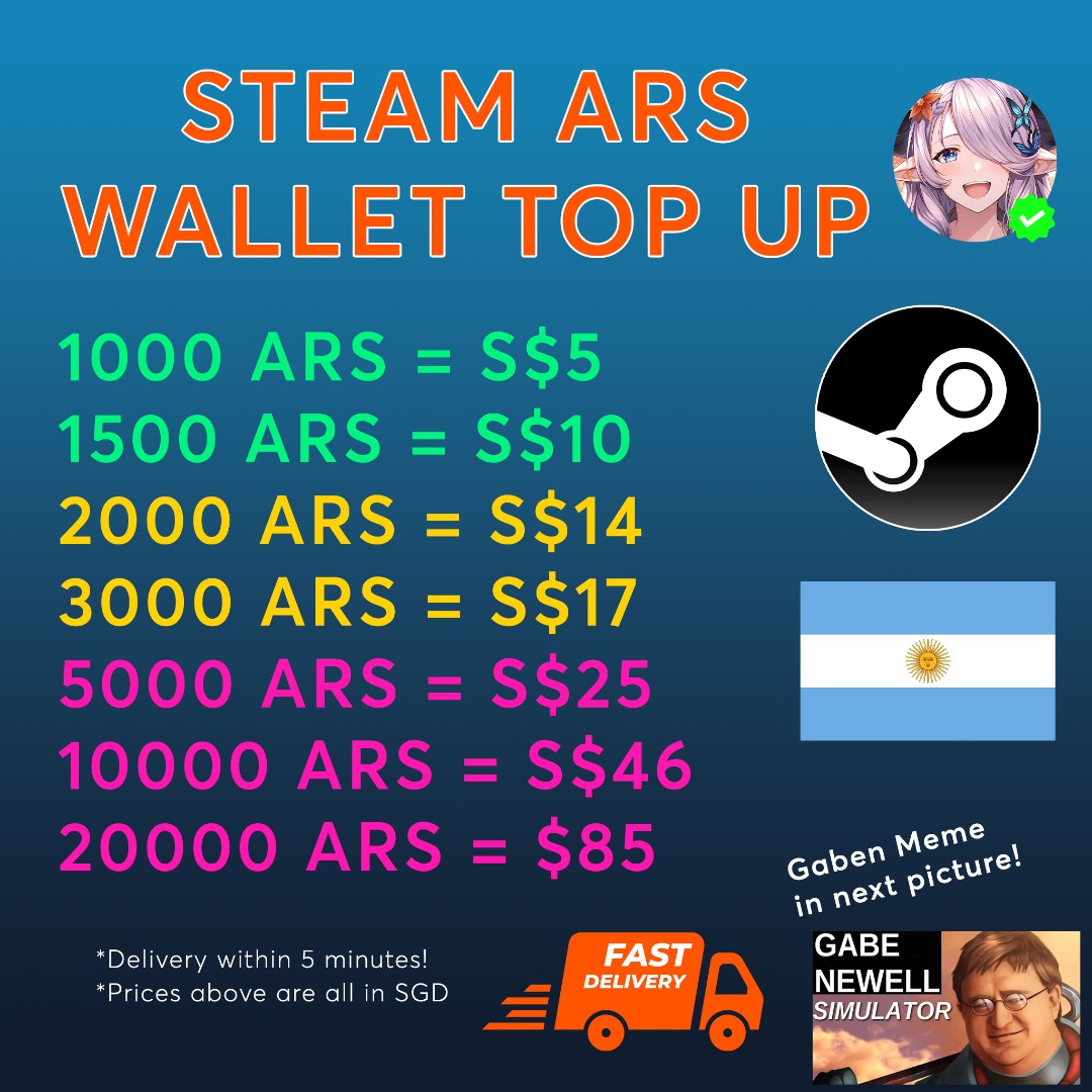 [400+ LIKES!! CHEAPEST!] Steam Argentina (ARS) Wallet Market Top Up ...