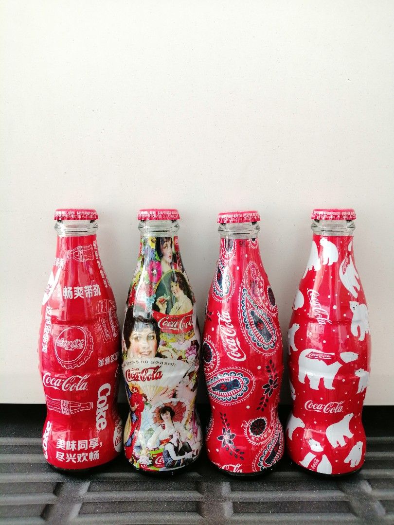 (4 in 1) Coca Cola Coke China Plastic Wrapped Glass Bottle set, Hobbies ...