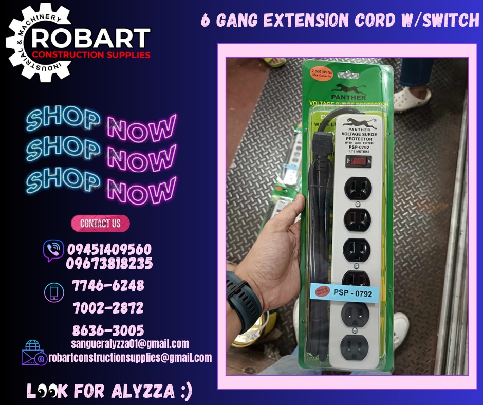 6 gang Extension cord w/switch, Commercial & Industrial, Construction ...