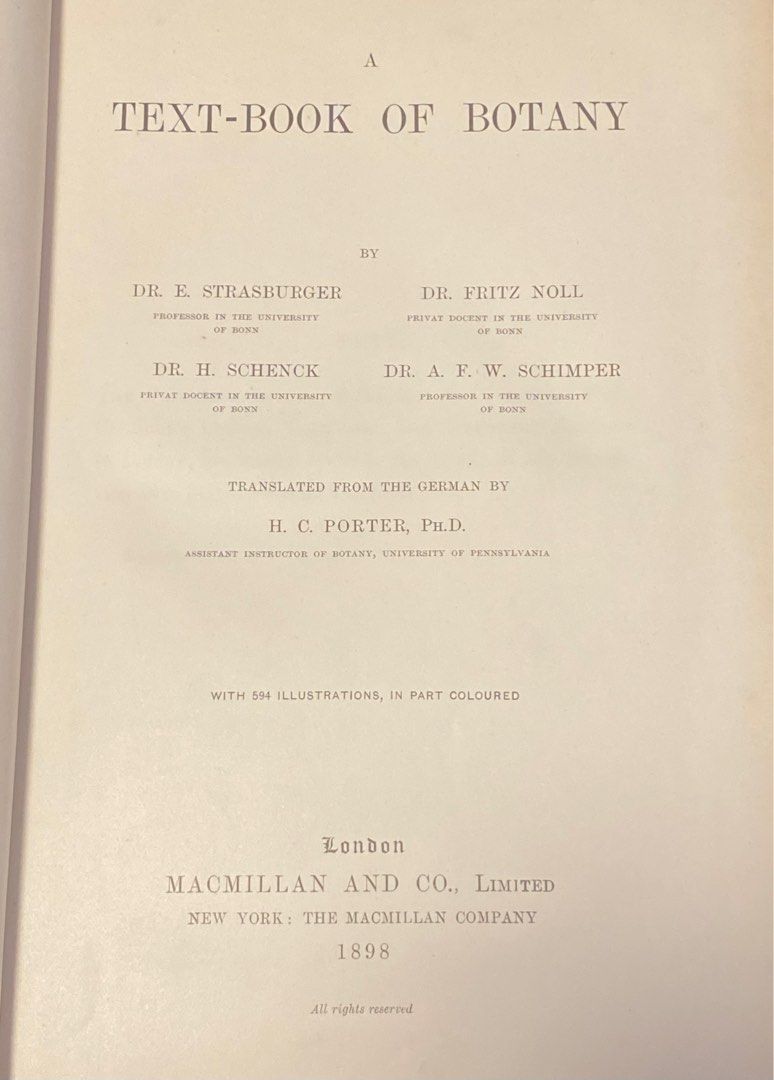 A Text-Book of Botany by Dr. Eduard Strasburger (Antique book, 1st Ed ...