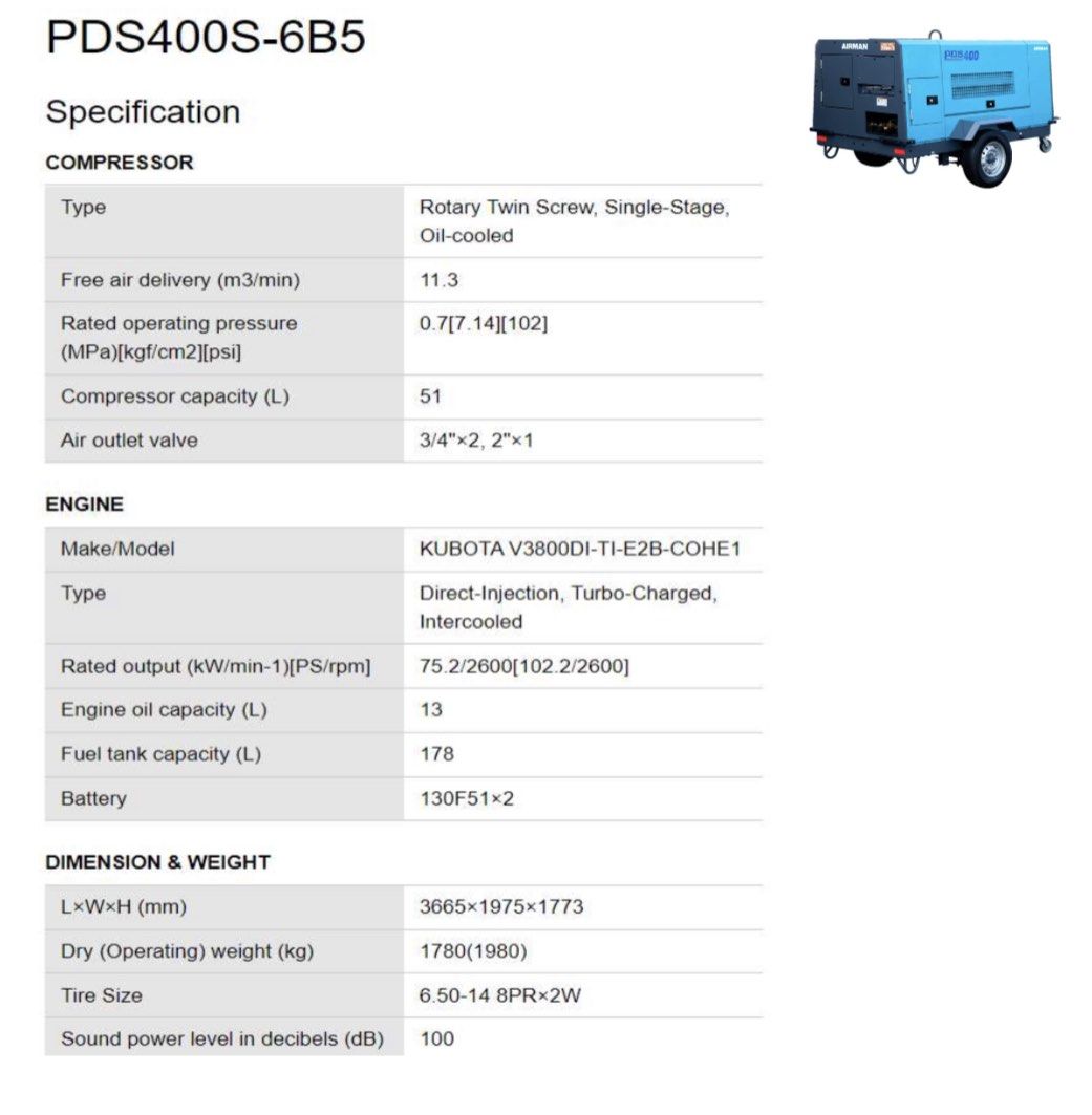 Airman PDS400S Air Compressor, Commercial & Industrial, Construction ...