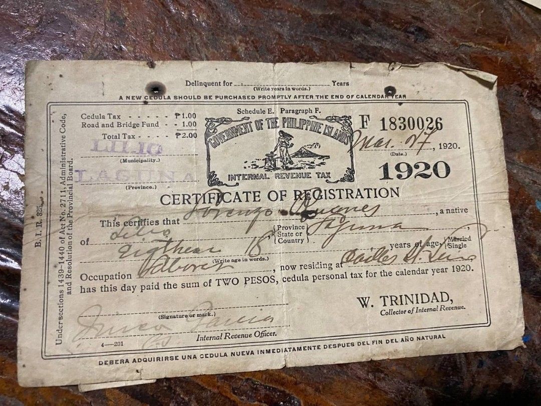 Antique Cedula Philippine Islands 1920s to 30s, Hobbies & Toys ...