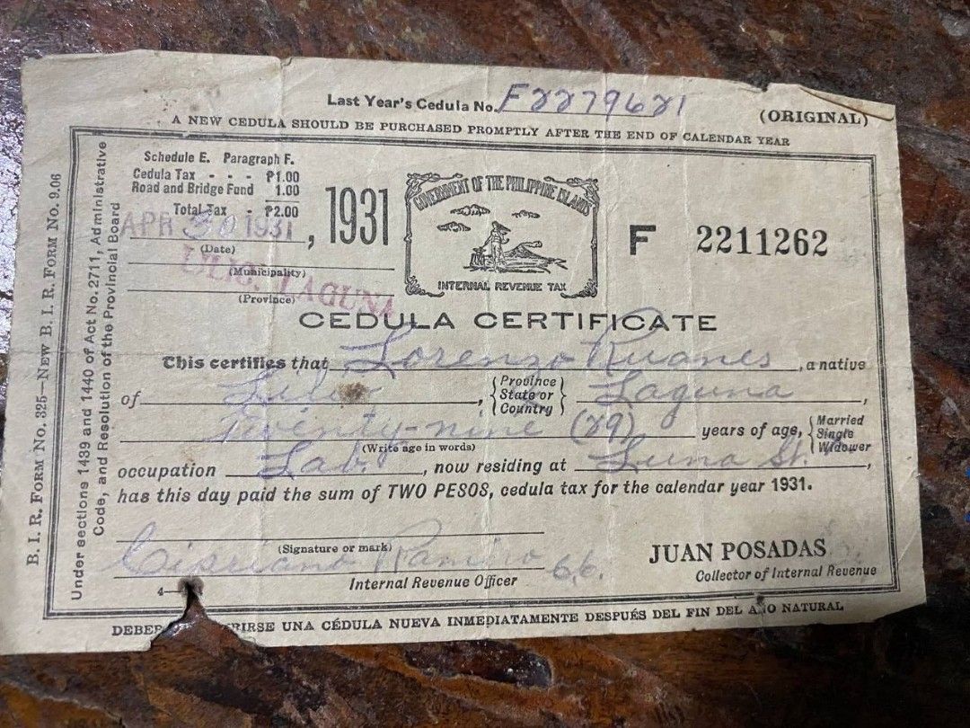 Antique Cedula Philippine Islands 1920s to 30s, Hobbies & Toys ...