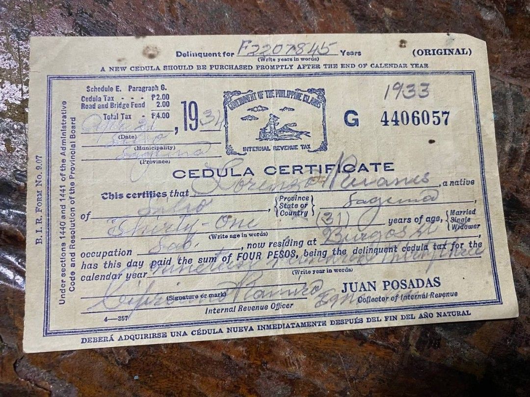 Antique Cedula Philippine Islands 1920s to 30s, Hobbies & Toys ...